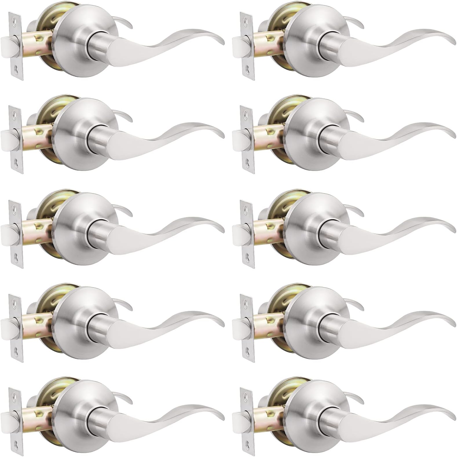 Mengico 10 Pack Satin Nickel Modern Interior Passage Door Knobs ...