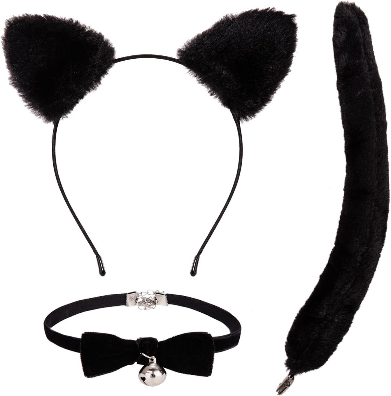 Amazon.com: JIALWEN Cat Ears Headband with Tail and Bell Collar Set ...