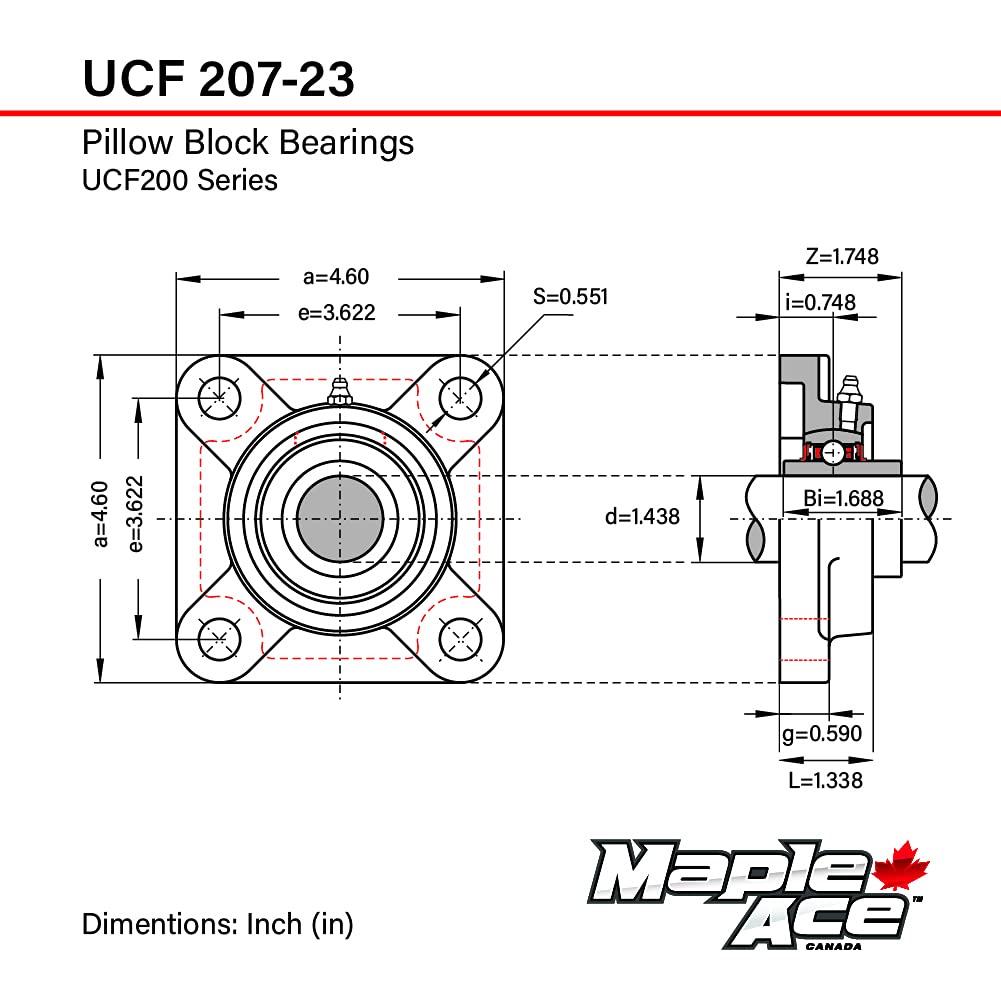 R3 Bearing MAPLE ACE UCFL207-23 Flange Bearings - 1-7/16" Bore, Triple ...