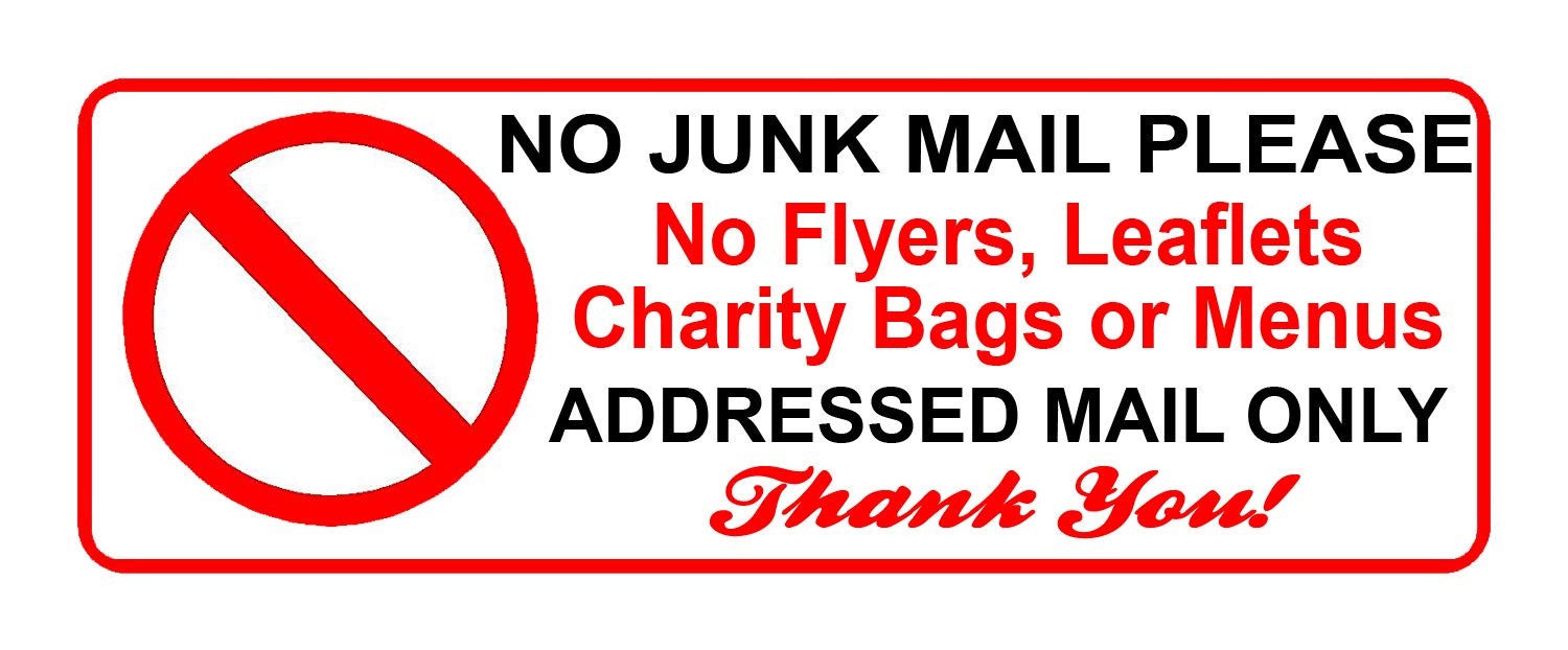 Buy 1 x No Junk Mail Leaflets Flyers Addressed Mail Only Door Warning ...