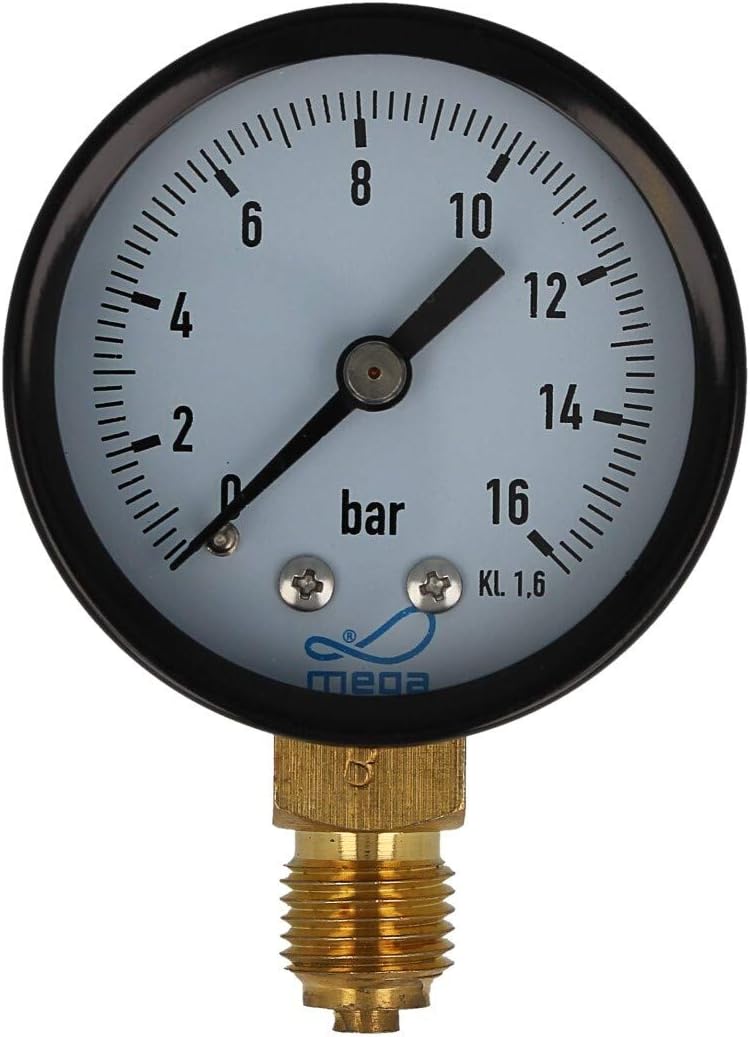 MEGA Druckmanometer 0-16 bar - 1/4 Zoll Anschluss nach Unten Radial Ø ...
