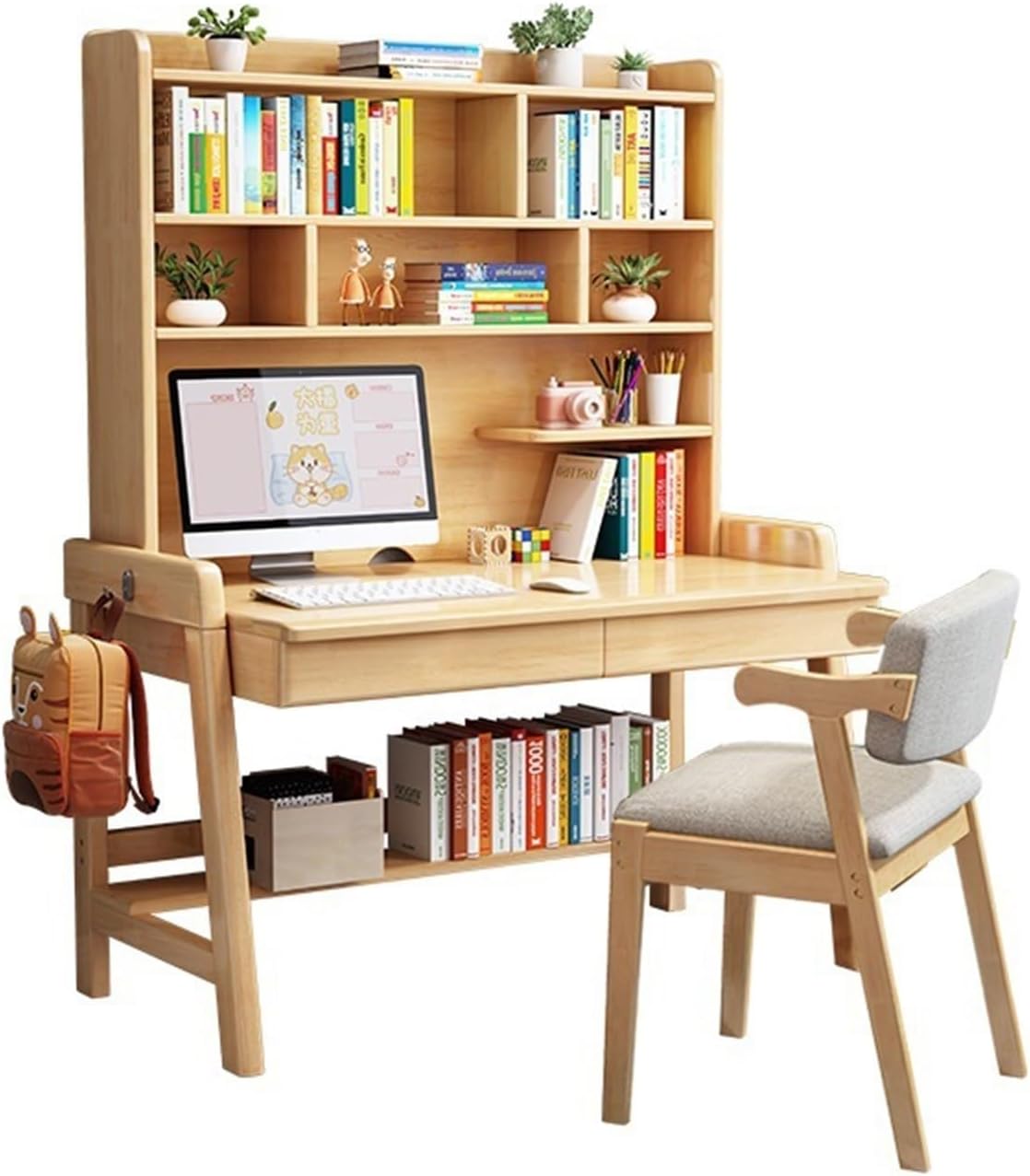 Solid Wood Desk with Integrated Bookcase - Perfect Home Office or ...