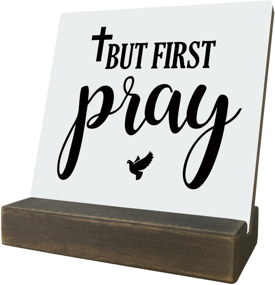 Amazon.com: Christian But First Pray Wooden Plaque Gift with Stand ...