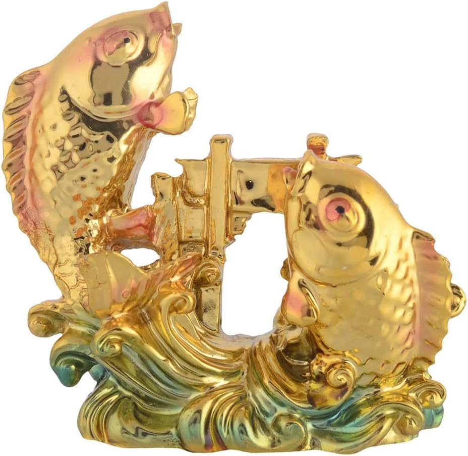 Buy Plus Value Feng Shui Golden Arowana Fish Statue Showpiece with Coin ...