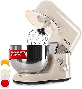 Klarstein 5L Food Mixer - 1800W Cake & Bread Maker with 6 Speed Planetary Rotation, Beater ...
