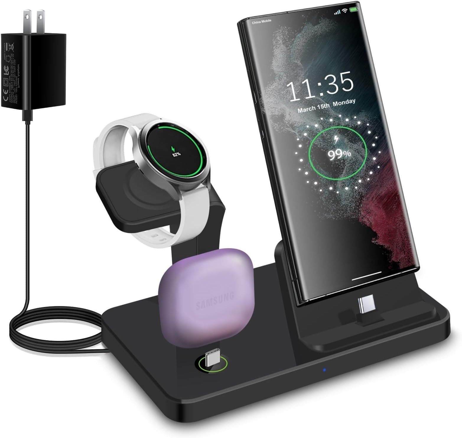 Amazon.com: Charging Station for Samsung Multiple Devices,3 in 1 Fast ...