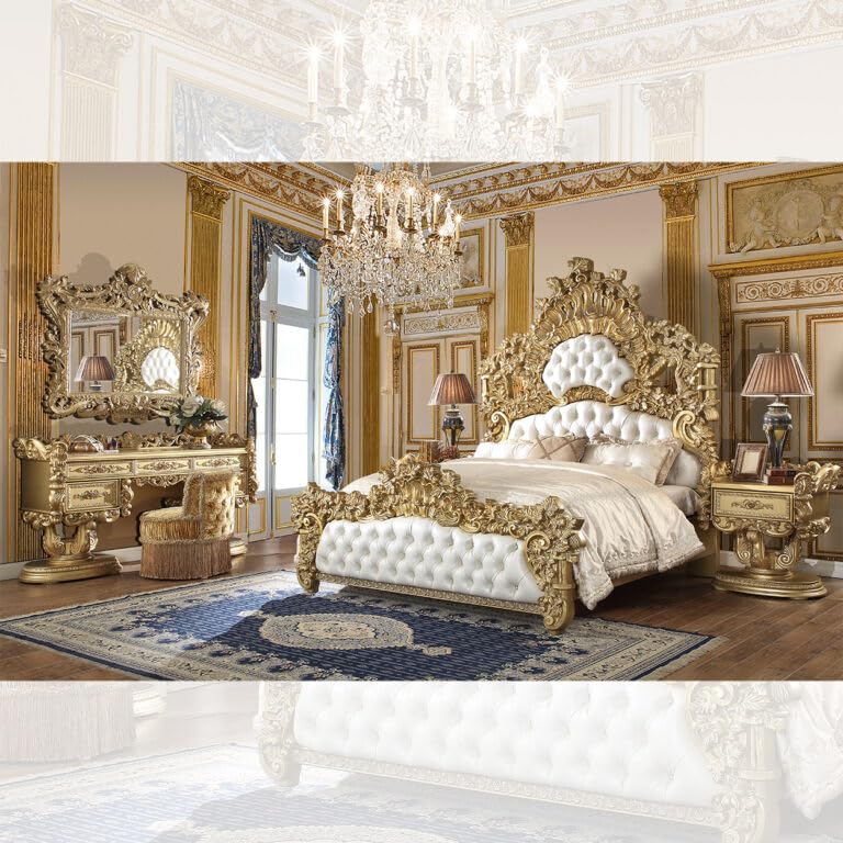 Amazon.com: Luxurious Carved Button Tufted 4 Piece Bedroom Set by Homey ...