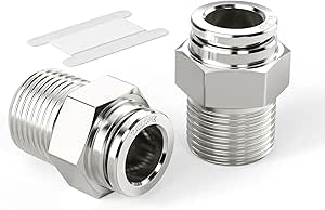 TAILONZ PNEUMATIC 304 Stainless Steel Male Straight 6MM Tube OD x 3/8 Inch NPT Thread Push to ...