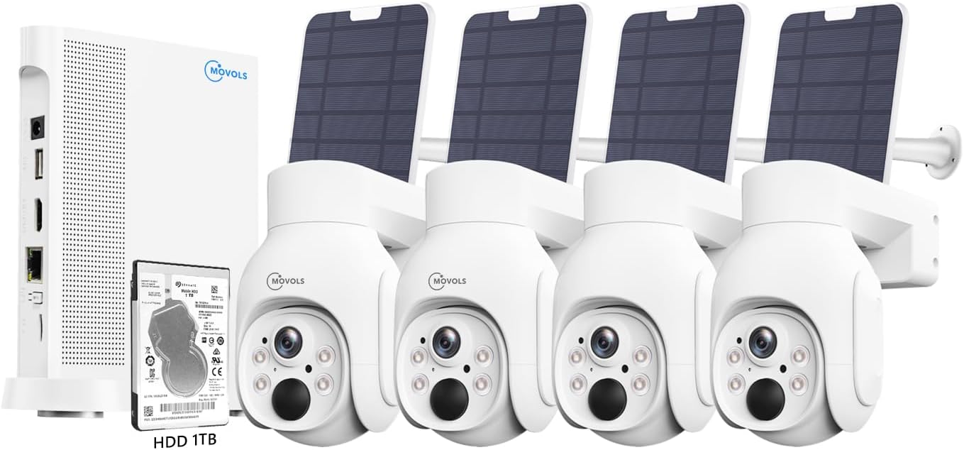Amazon.com : Movols 4MP Solar Security Camera System 4PCS Wireless PTZ ...