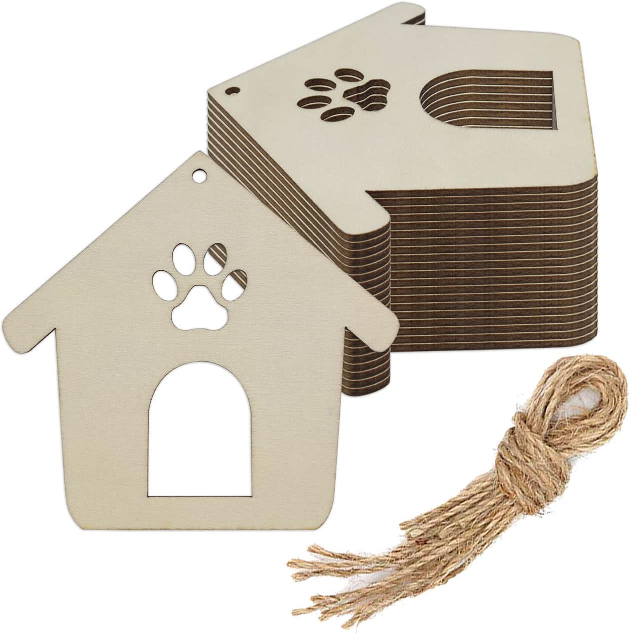Amazon.com: 20pcs Wooden Dog Paw House Cutout Crafts Cat Claw House ...