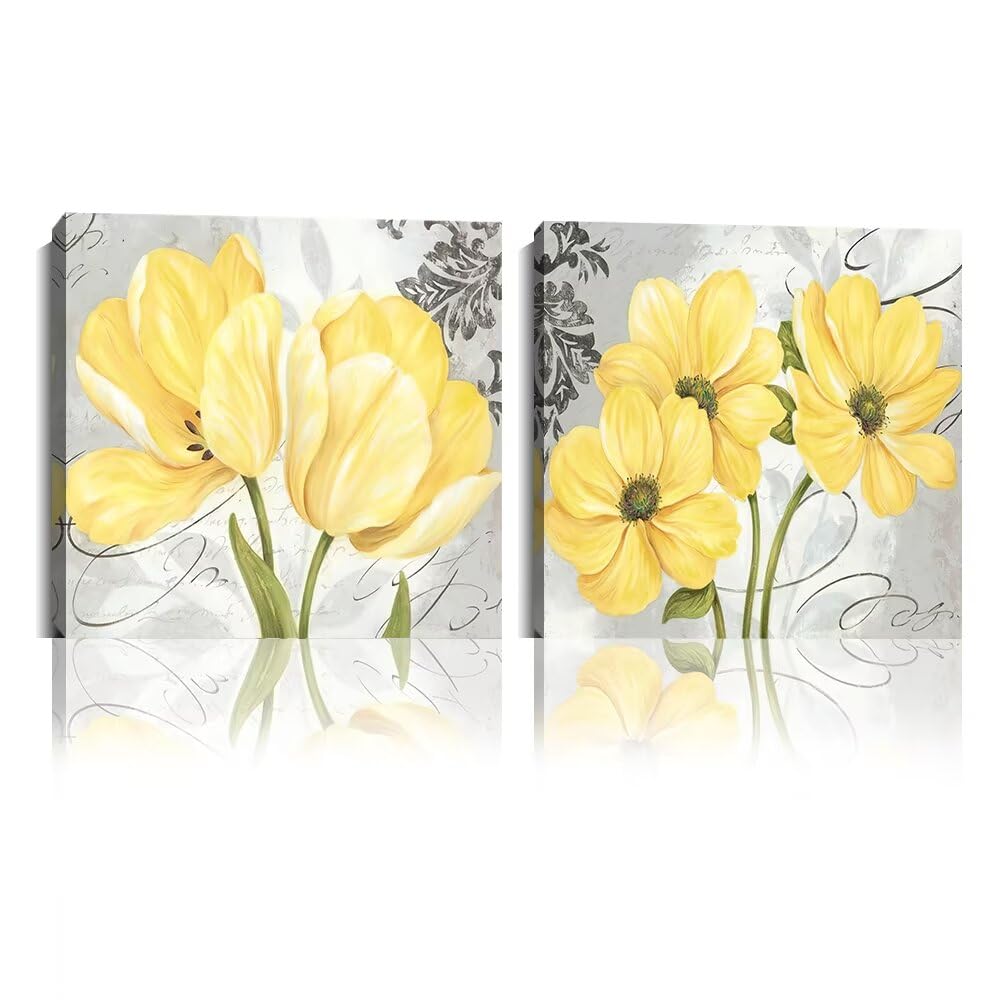 Amazon.com: Pankila Yellow Flower Wall Art Floral Pictures for Bathroom ...