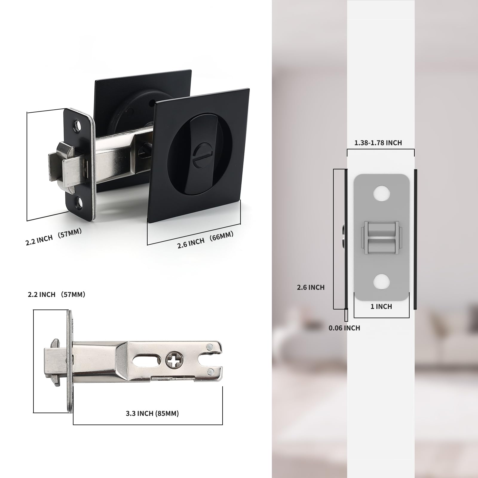 Snapklik.com : Sliding Pocket Door Lock, Matte Black Pocket Door ...