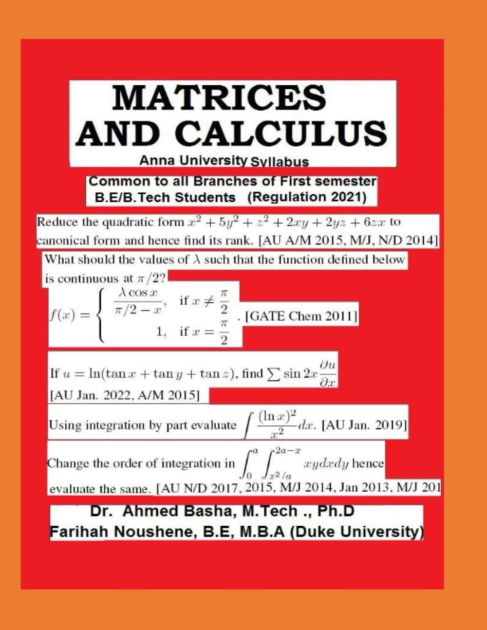 MATRICES AND CALCULUS: Basha, Ahmed, Noushene, Farihah: 9798389070271 ...