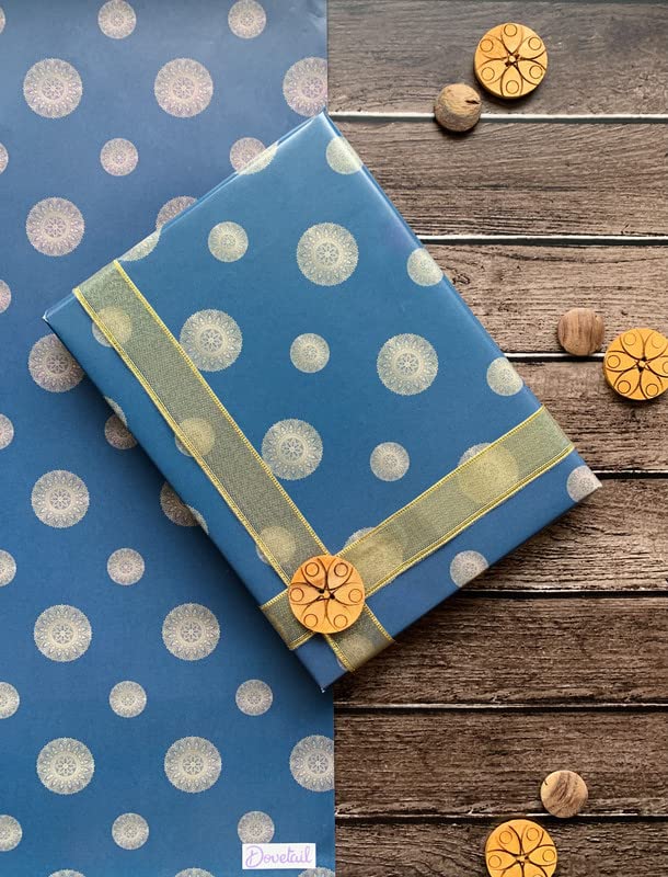 Dovetail Blue Brocade Gift Wrapping Paper – Pack of 6 Sheets (29 x 19 ...