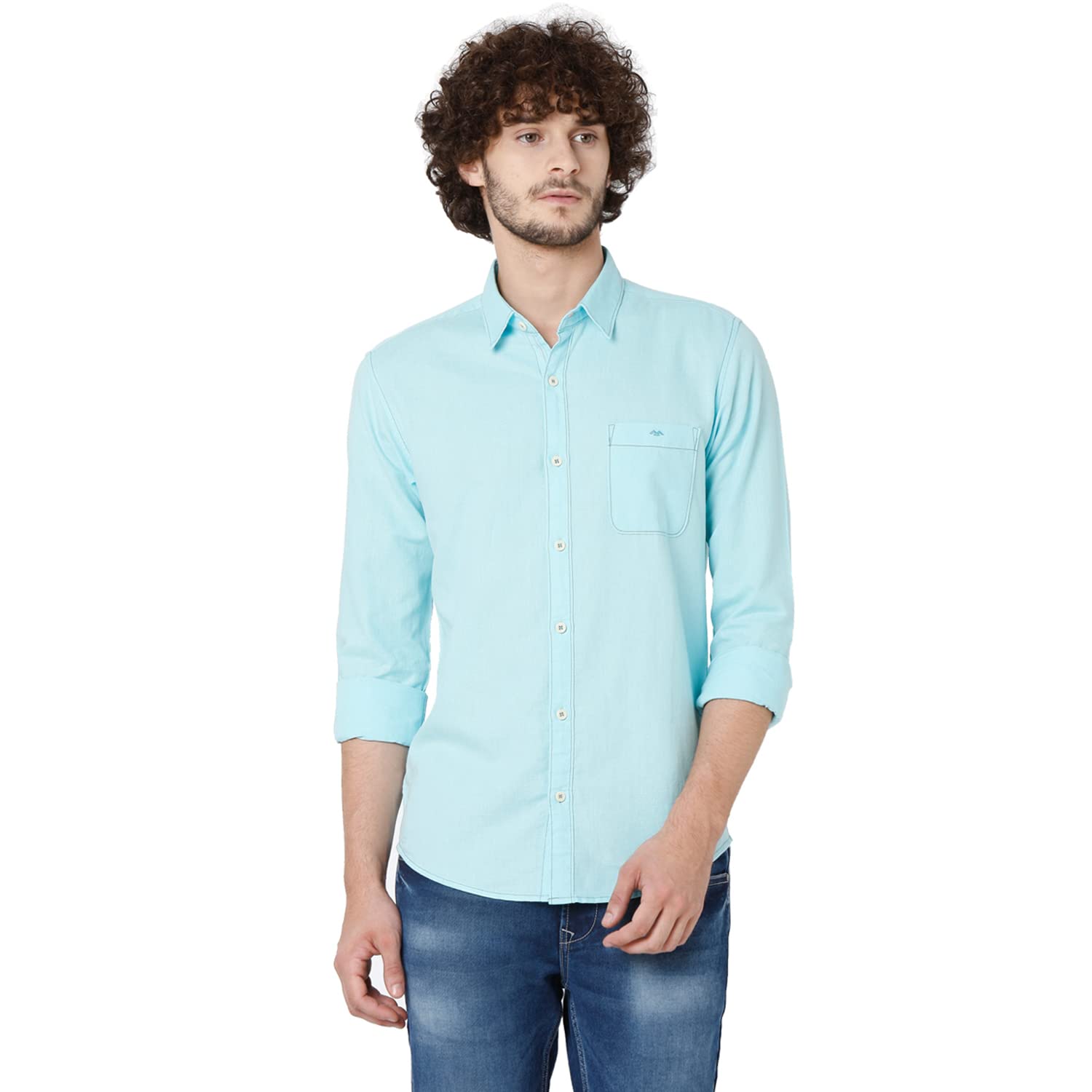 MUFTI Mens Turq Full Sleeves Slim Fit Shirt (M) : Amazon.in: Clothing ...