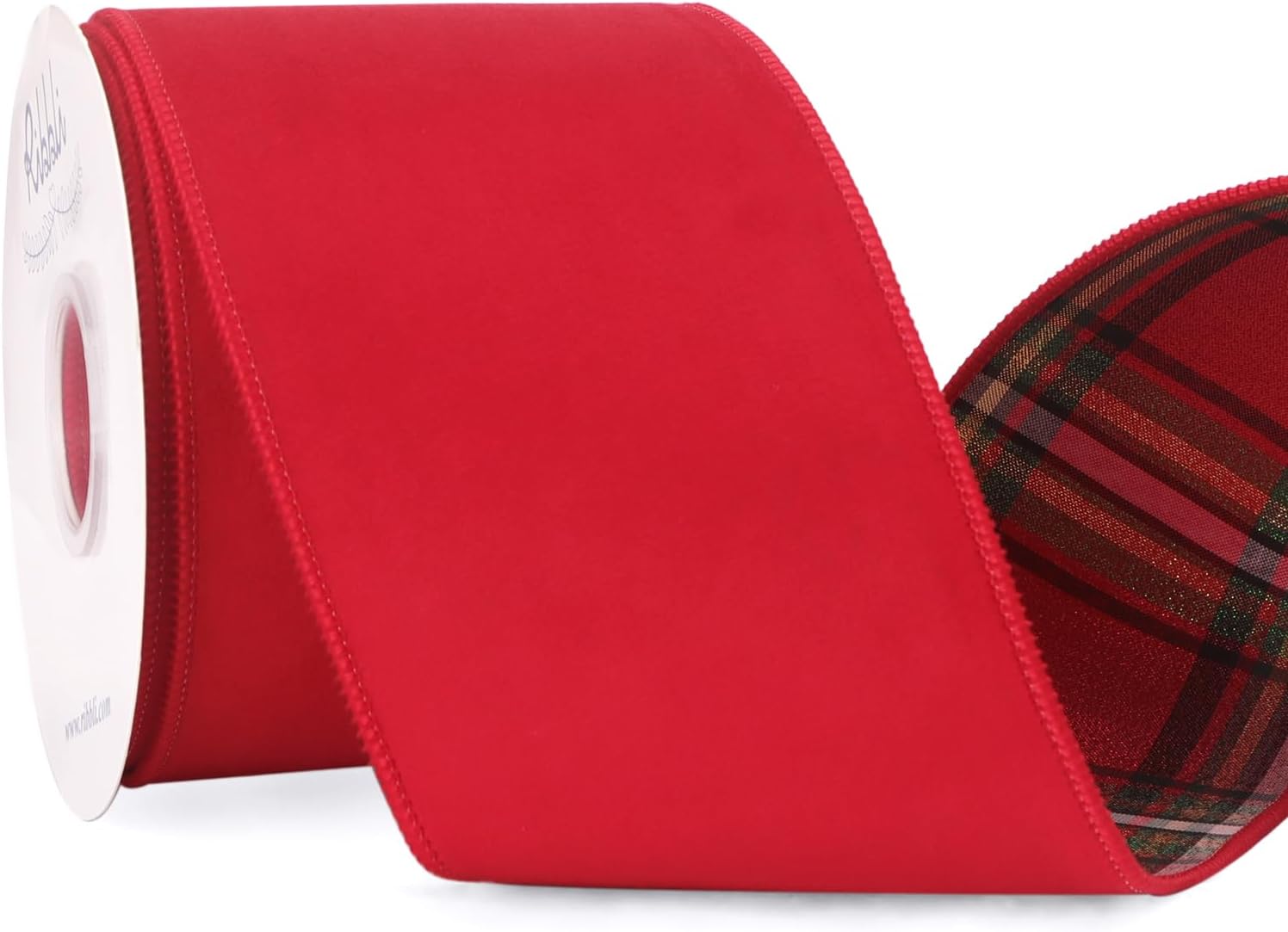 Amazon.com: Ribbli Red Velvet Wired Ribbon with Metallic Plaid ...