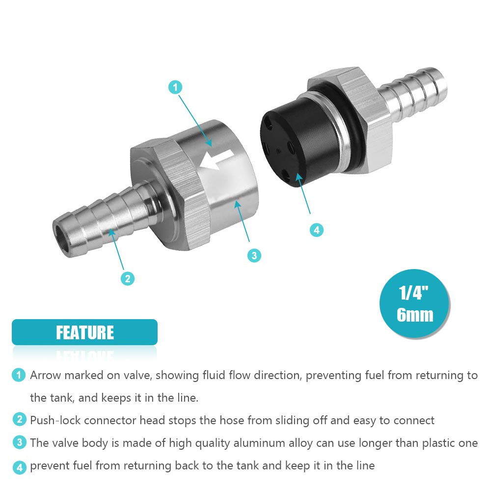 Universal Fuel Check Valve Aftermarket Aluminium 8mm (5/16") One-Way ...
