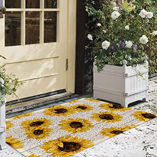 Amazon.com: Welcome Outdoor Door Mat Yellow Sunflower Vintage Wood ...