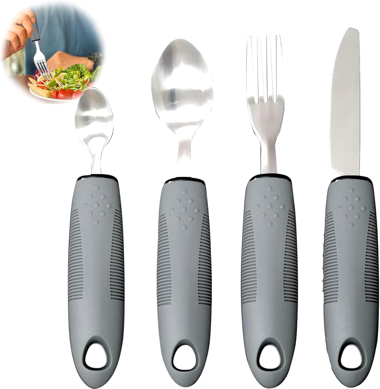 Easy Grip Cutlery, 4 Pcs Wide Straight Handles Adaptive Cutlery with ...