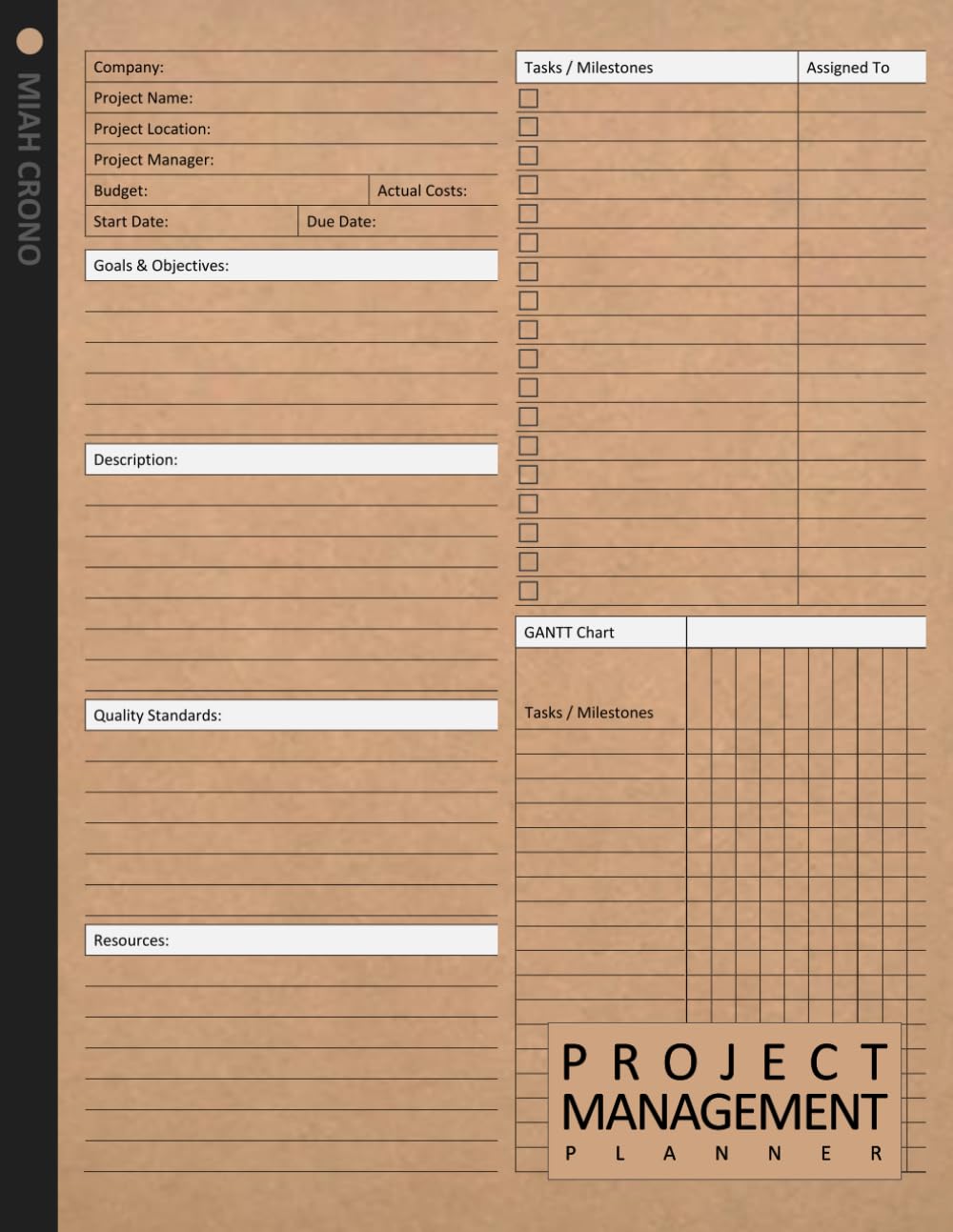 Project Management Planner: Notebook With Checklist and Gantt Chart for ...