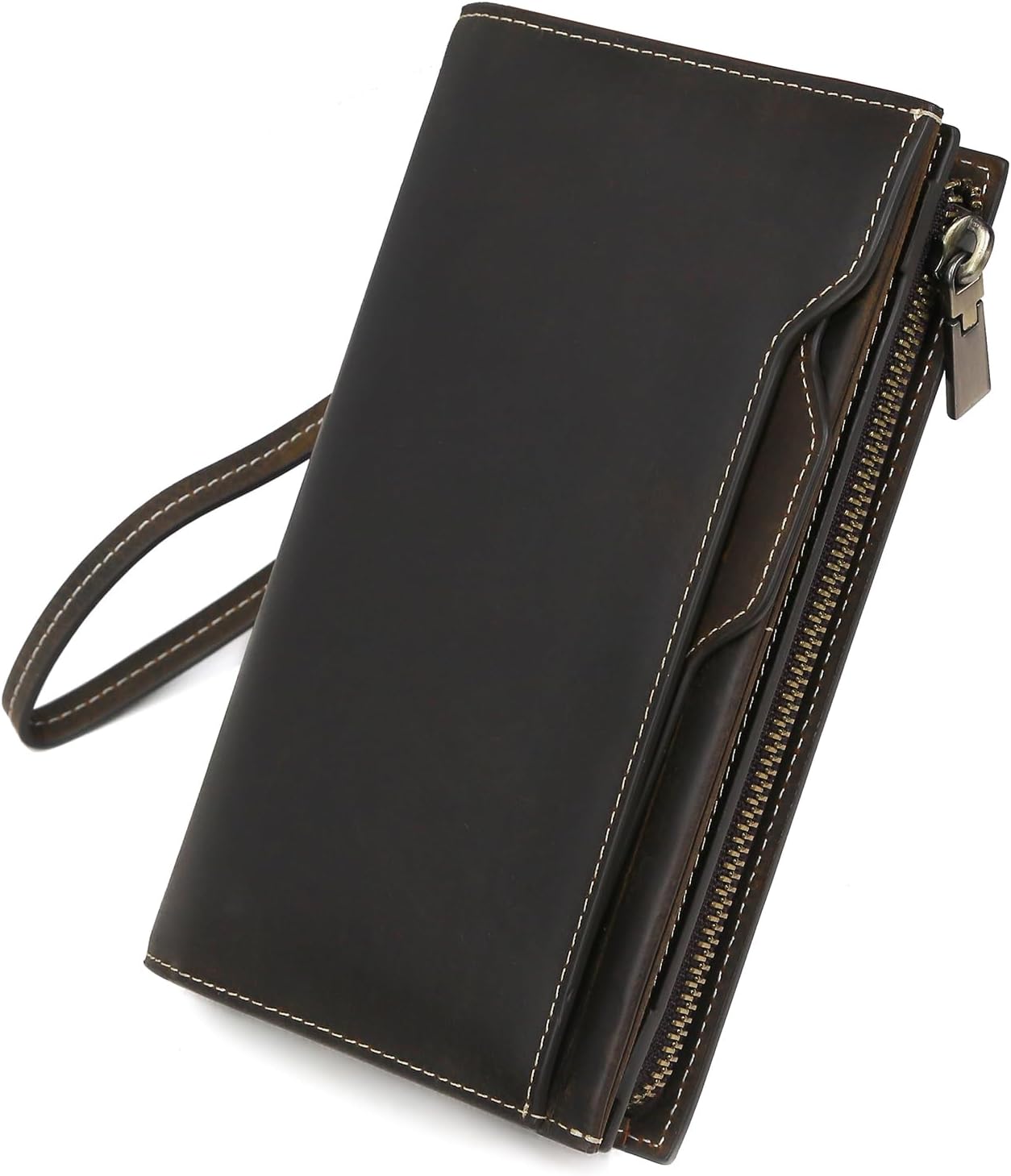 Amazon.com: Hespary Full Grain Leather Long Bifold RFID Blocking Wallet ...