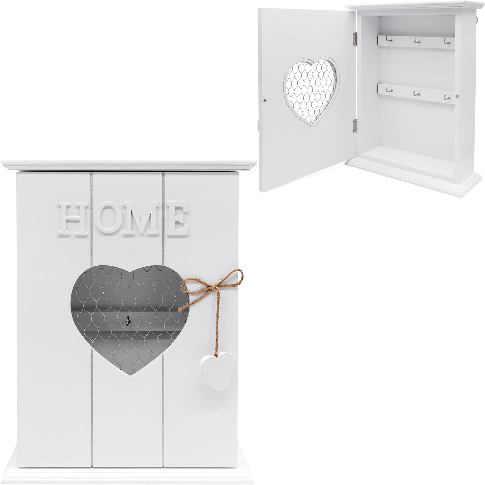 Shabby Chic Wooden Wall Mounted Key Box | Key Cabinet 6 Hooks Key ...