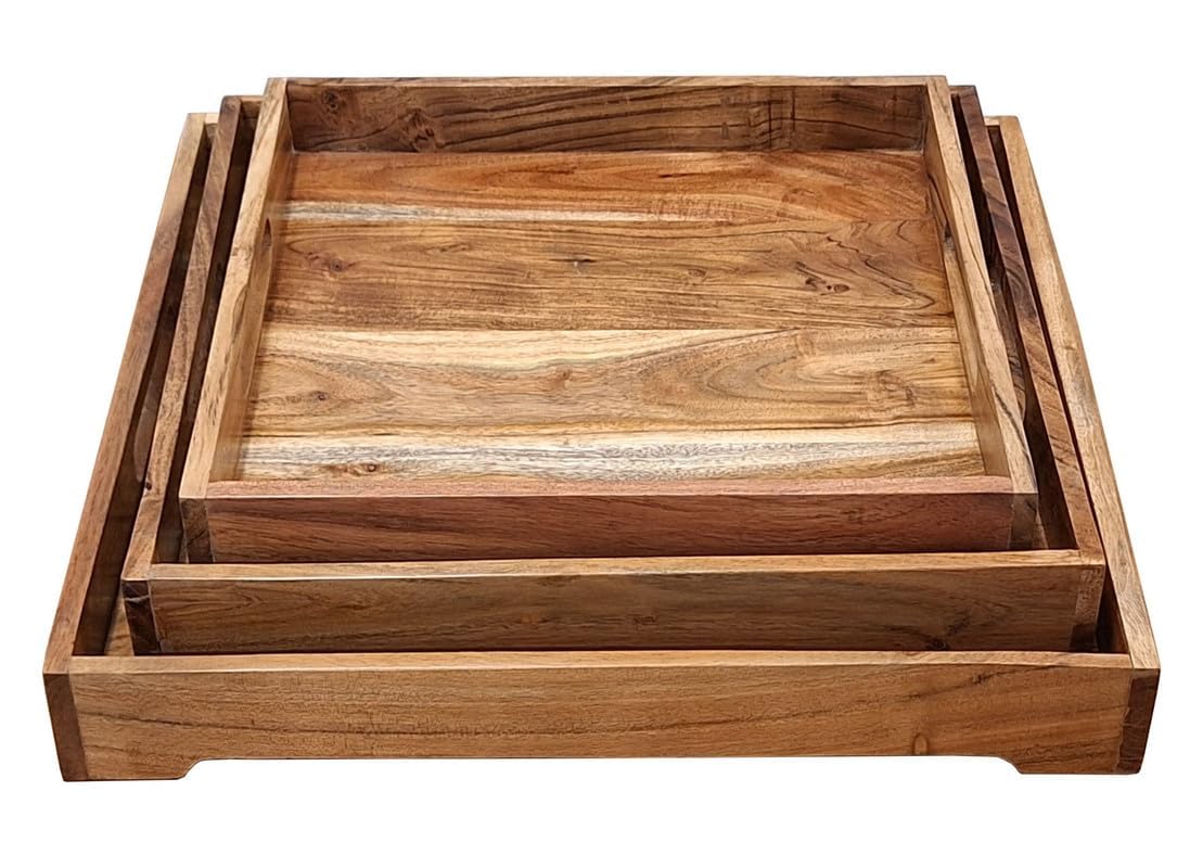 Sugan Acacia Natural Square Shape Serving and Decorative Wooden Tray ...