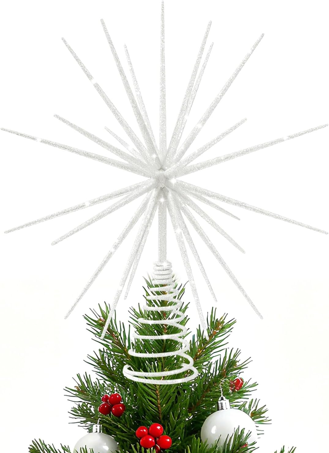 Amazon.com: 13.7 Inch White Christmas Tree Topper - 3D Burst White Tree ...
