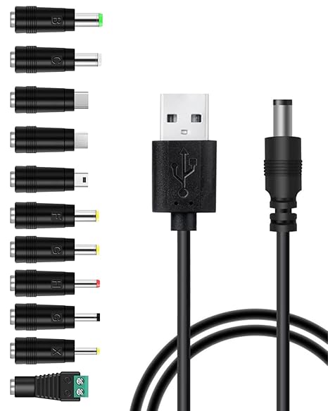 Amazon.com: USB to DC 5V Power Cord Cable 5ft with 11 Interchangeable ...