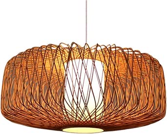PARREN Boho Style Chandelier Bamboo Basket Lamp Shade Hand-Woven Wicker ...