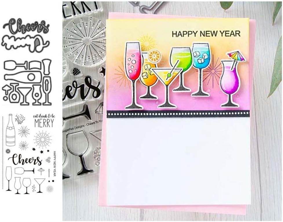 Amazon.com: Wine Glass Silicone Clear Stamp and Die Sets for Card ...
