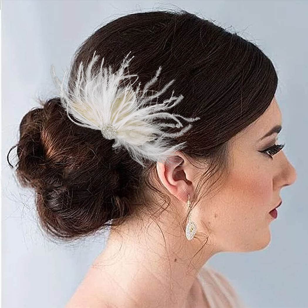 Amazon.com : Latious Wedding Bride Flapper Feather Hair Comb White ...