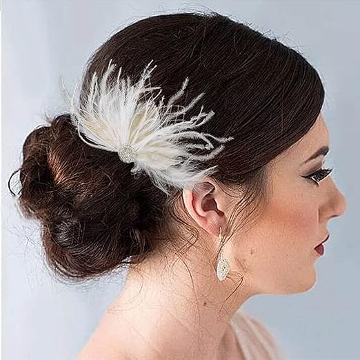 Amazon.com : Latious Wedding Bride Flapper Feather Hair Comb White ...