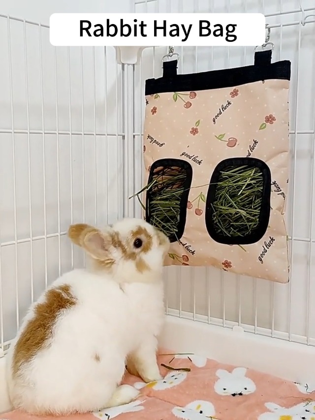 Small Animal Hay Feeder Rabbit Hay Feeder Bag With 2 Holes - 600D RPET ...