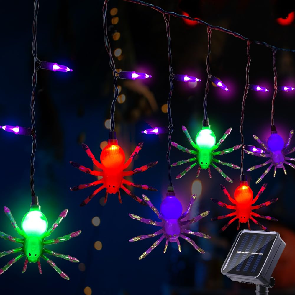 Solar Halloween Spider String Lights, 12FT Halloween Decorations with ...