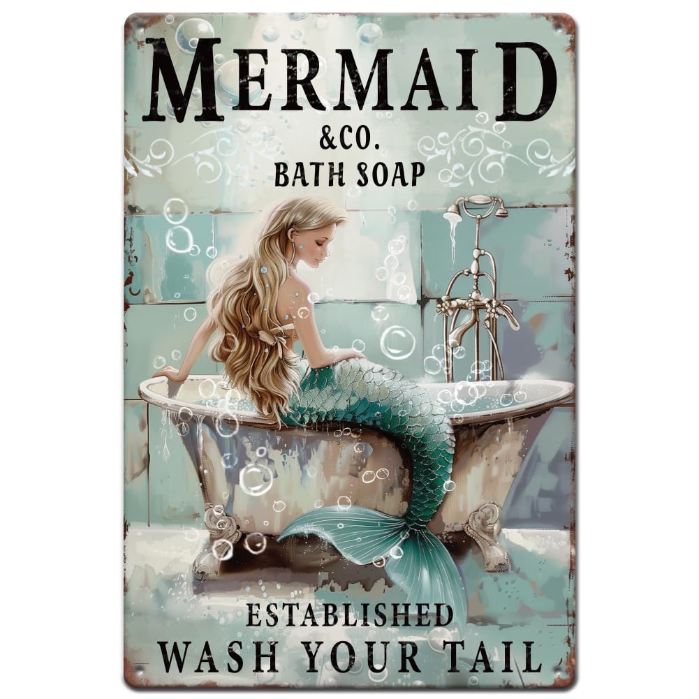 Amazon.com: SUPERDANT Bathtubs Mermaid Metal Tin Sign Vintage Bathroom ...