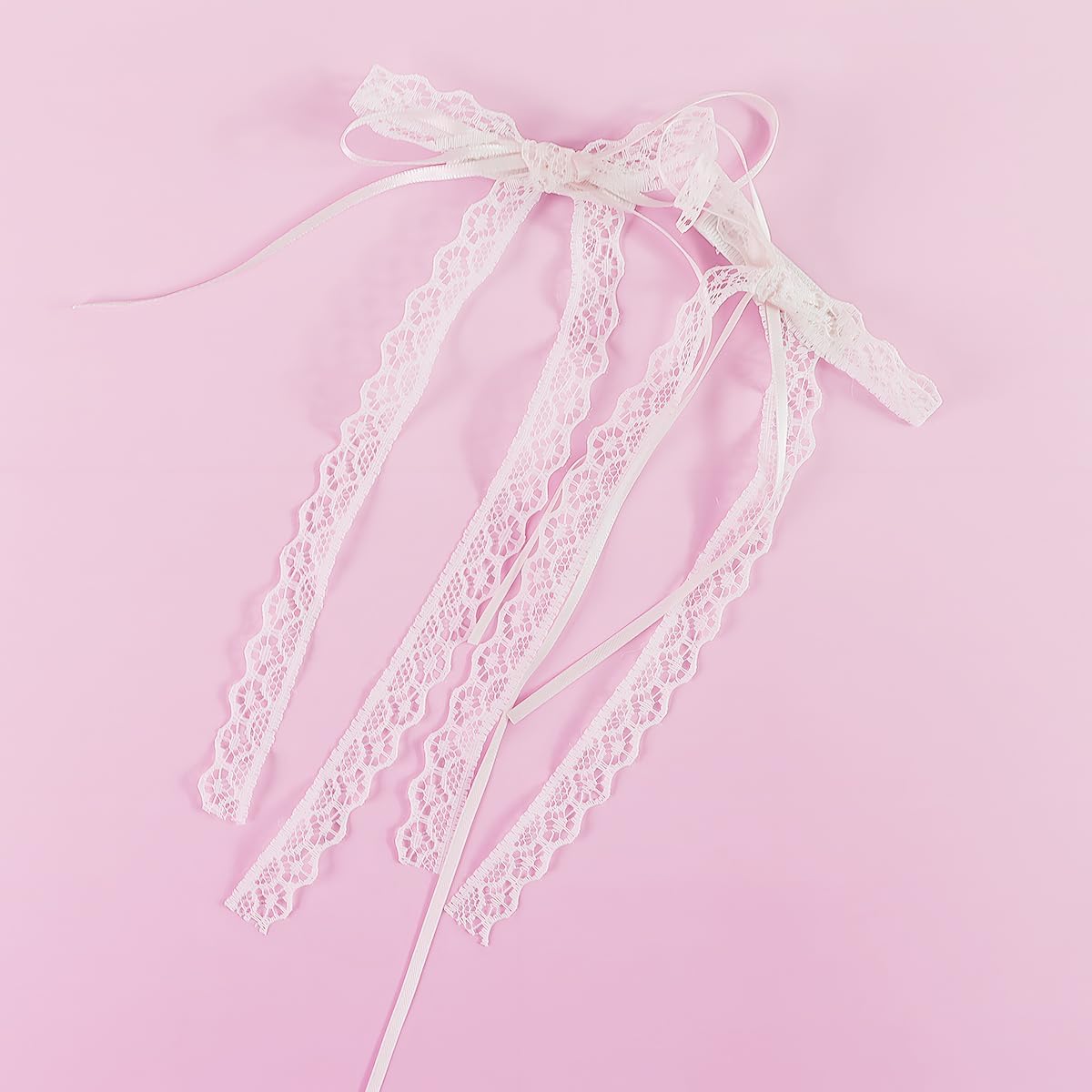 Amazon.com : Lace Hair Bow with Long Tail Coquette Bows - Elegant White ...