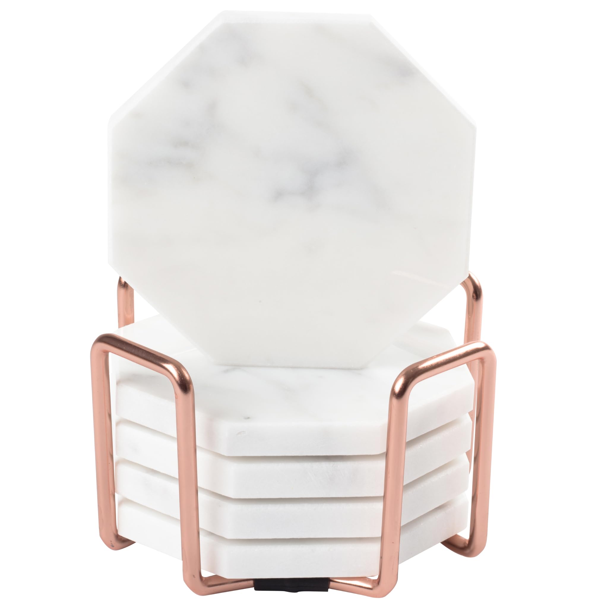 Amazon.com: White Carrara Marble Coasters & Rose Gold Coaster Holder ...