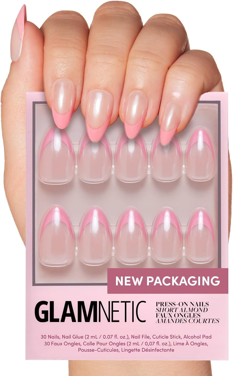 Amazon.com: Glamnetic Press On Nails - Bubble Gum Glaze | Short Almond ...
