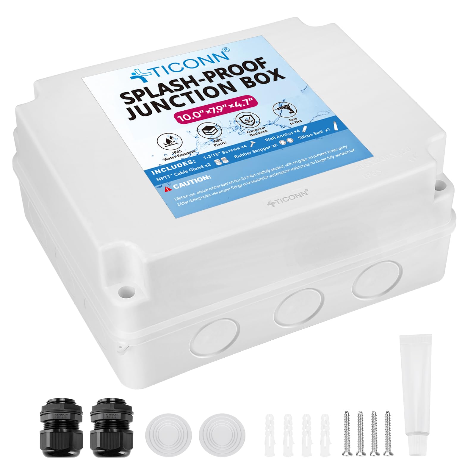 Snapklik.com : TICONN Electrical Junction Box, IP65 Splash-Proof ABS ...