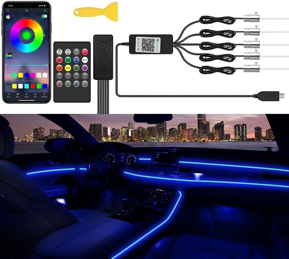 Amazon.com: Car LED Interior Strip Lights, TEKSHINNY RGB Car Interior ...