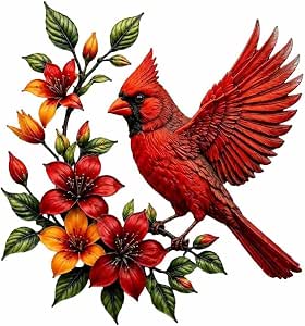 Amazon.com: HEAVYSEVEN 11.81" Floral Red Cardinal Metal Wall Art ...