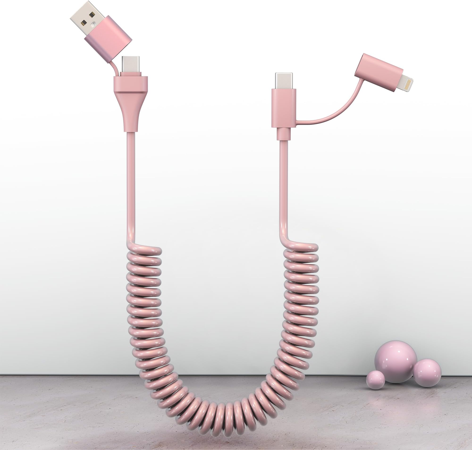 Coiled USB C to Lightning Cable 4 in 1, PD 60W Fast Charging & Data ...