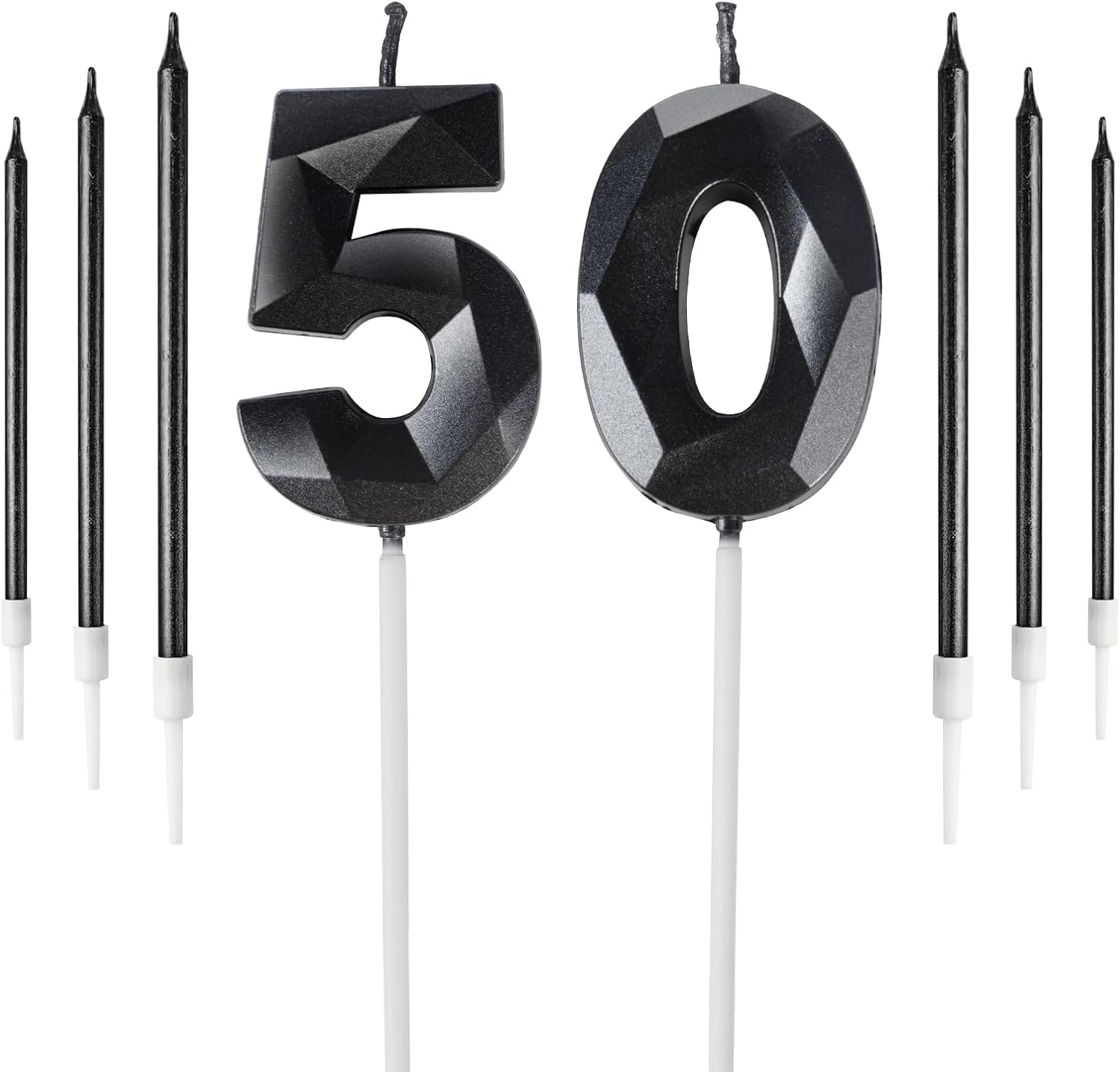 Amazon.com: Black Birthday Candles Number 50 Candle with 6pcs Long ...