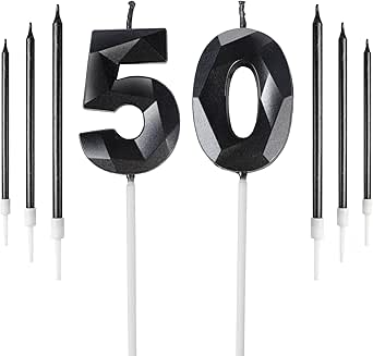 Amazon.com: Black Birthday Candles Number 50 Candle with 6pcs Long ...