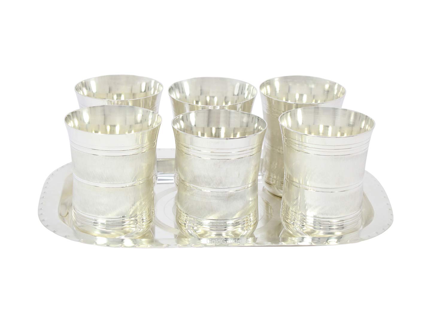 GoldGiftIdeas Six Silver Plated Diamond Touch Glass Set with Tray ...