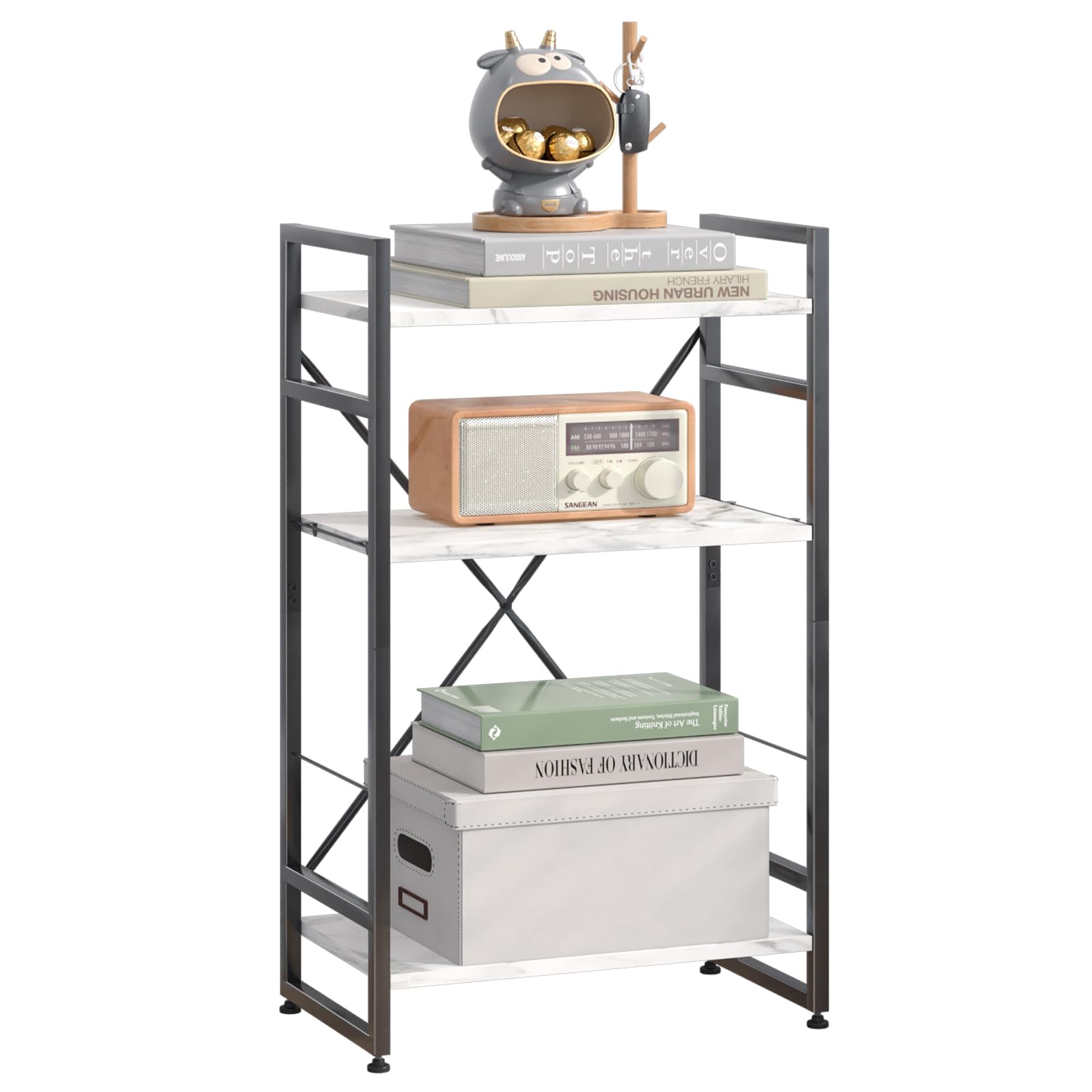 Amazon.com: Azheruol Bookshelf Organizer,3 Tiers Adjustable White Faux Marble Small Bookcase for ...