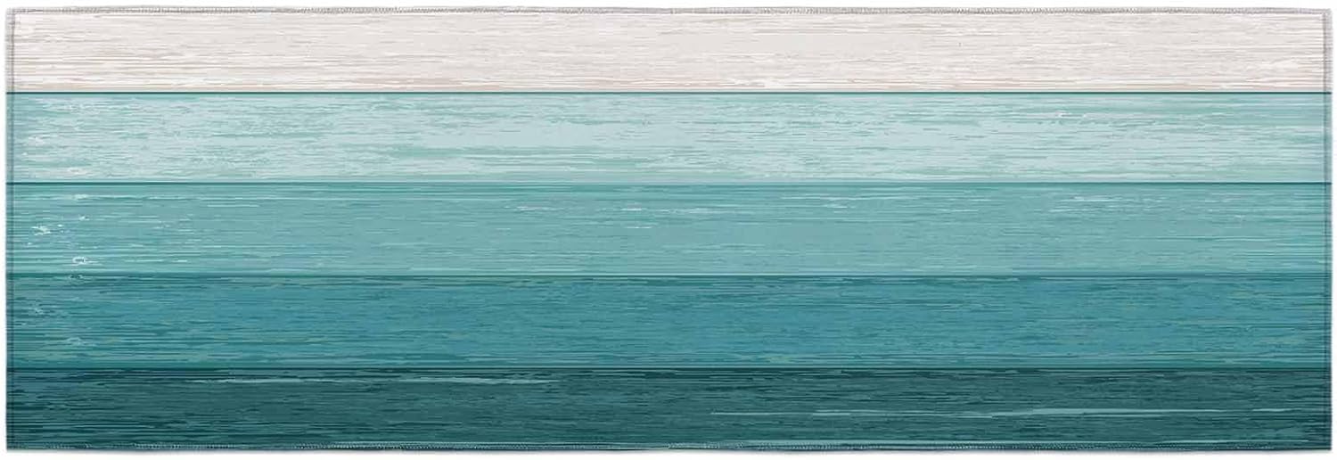 Amazon.com: Kitchen Runner Rug, Ombre Turquoise Wood Texture Stripes ...