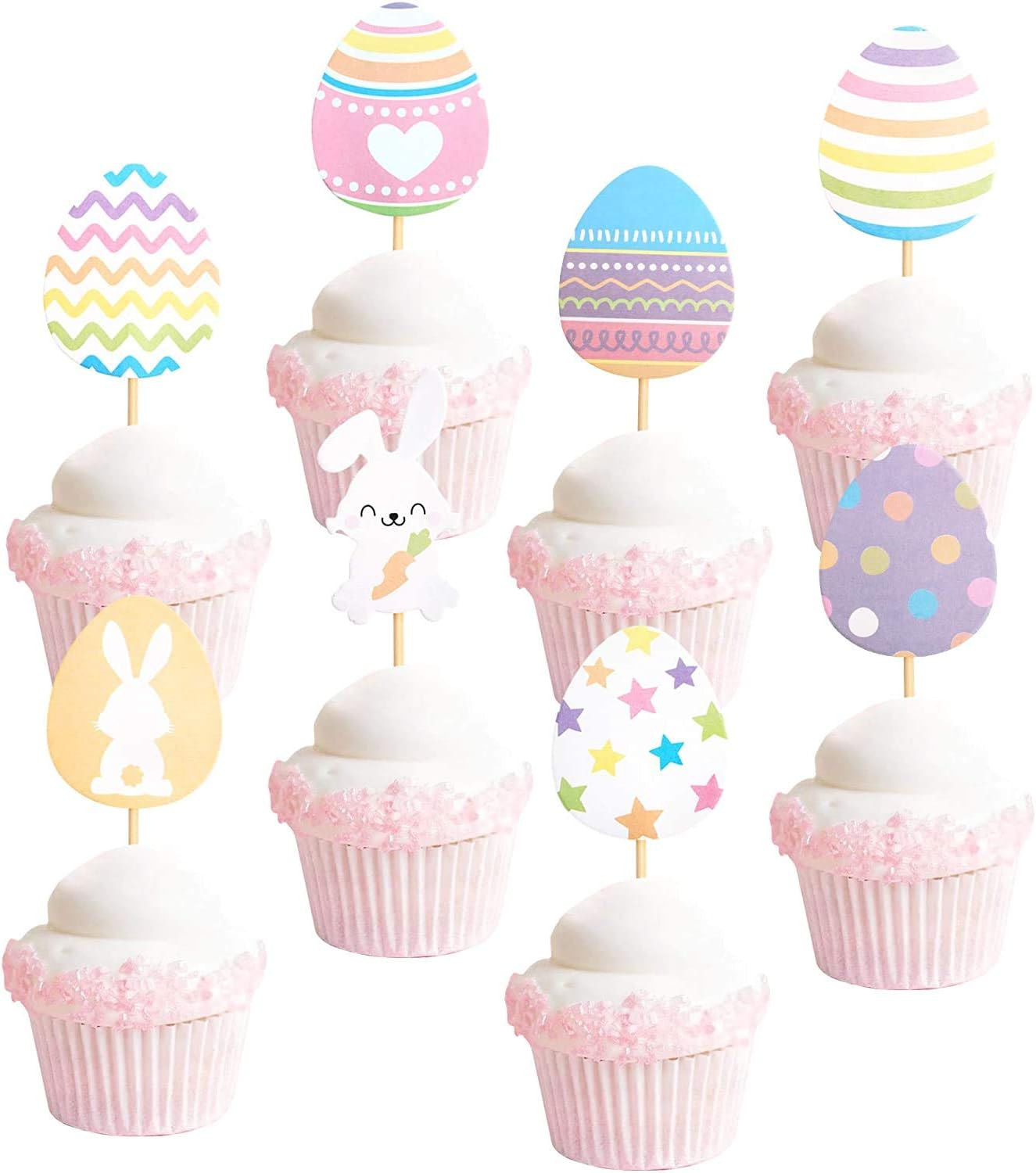 Amazon.com: Tenare 96 Pieces Happy Easter Cupcake Toppers and Cupcake ...