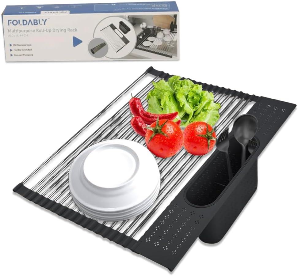 Amazon.com - FOLDABLY Stainless Steel Roll Up Dish Drying Rack ...